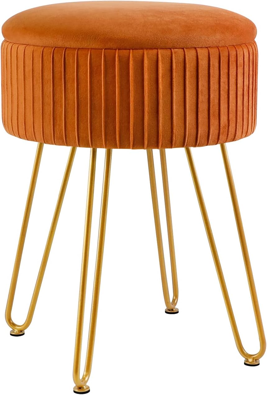 Amazon.com: SCRIPTRACT Stripe Velvet Vanity Chair Round Ottoman ...