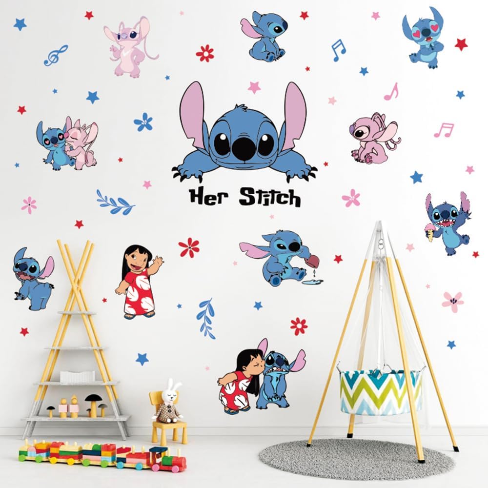 Amazon.com: FANG LIAN Lilo and Stitch Wall Decals Cartoon Wall Stickers ...