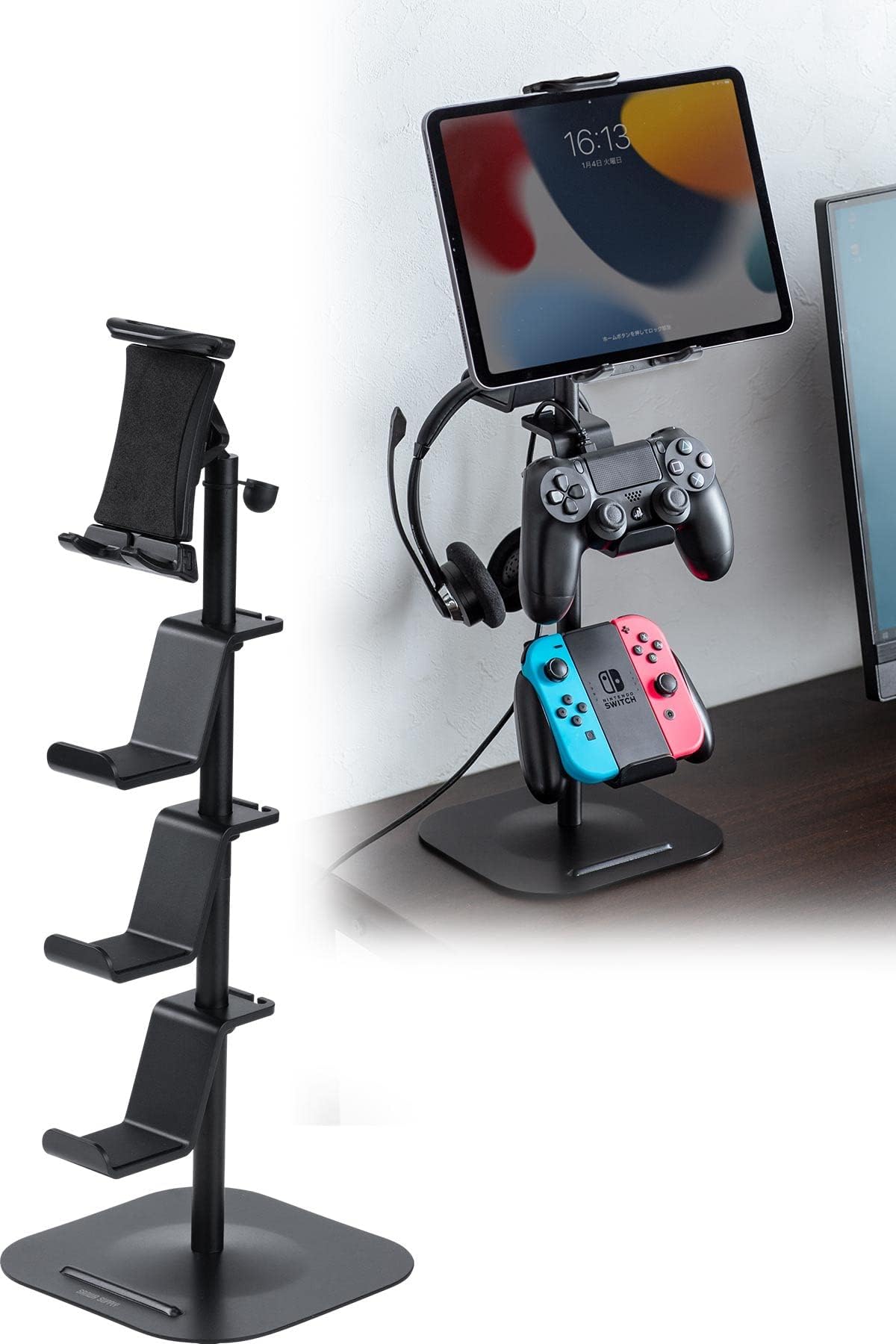 Amazon.co.jp: サンワダイレクト コントローラースタンド 幅17×奥行17×高さ47～47.7cm スマホ・タブレットホルダー付 ヘッドホン スタンド 200-GAP011ABK ...