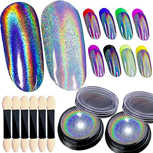 Amazon.com: Holographic Nail Powder Fine Rainbow Holo Unicorn Mirror ...