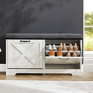 Amazon.com: Puntogen White Shoe Bench with Storage, Mudroom Benches ...