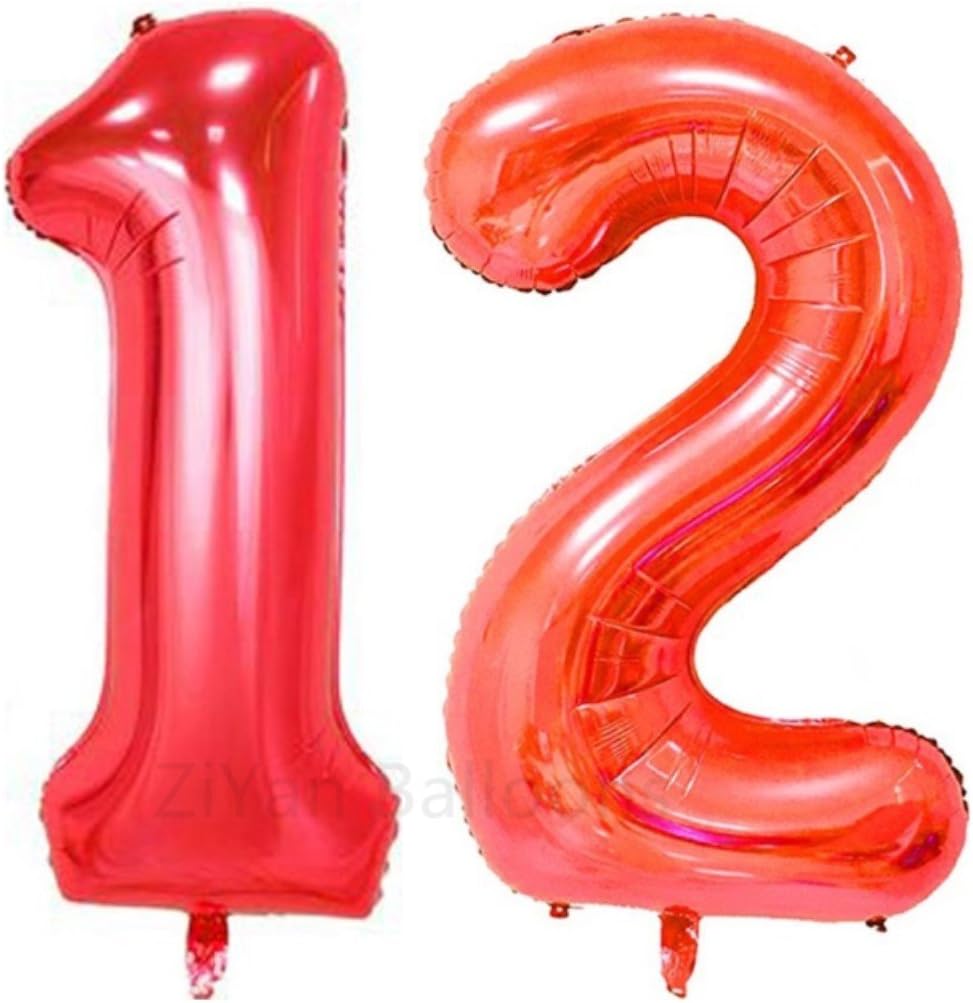 Amazon.com: ZiYan 40inch Red Number 12 Balloon Party Festival ...