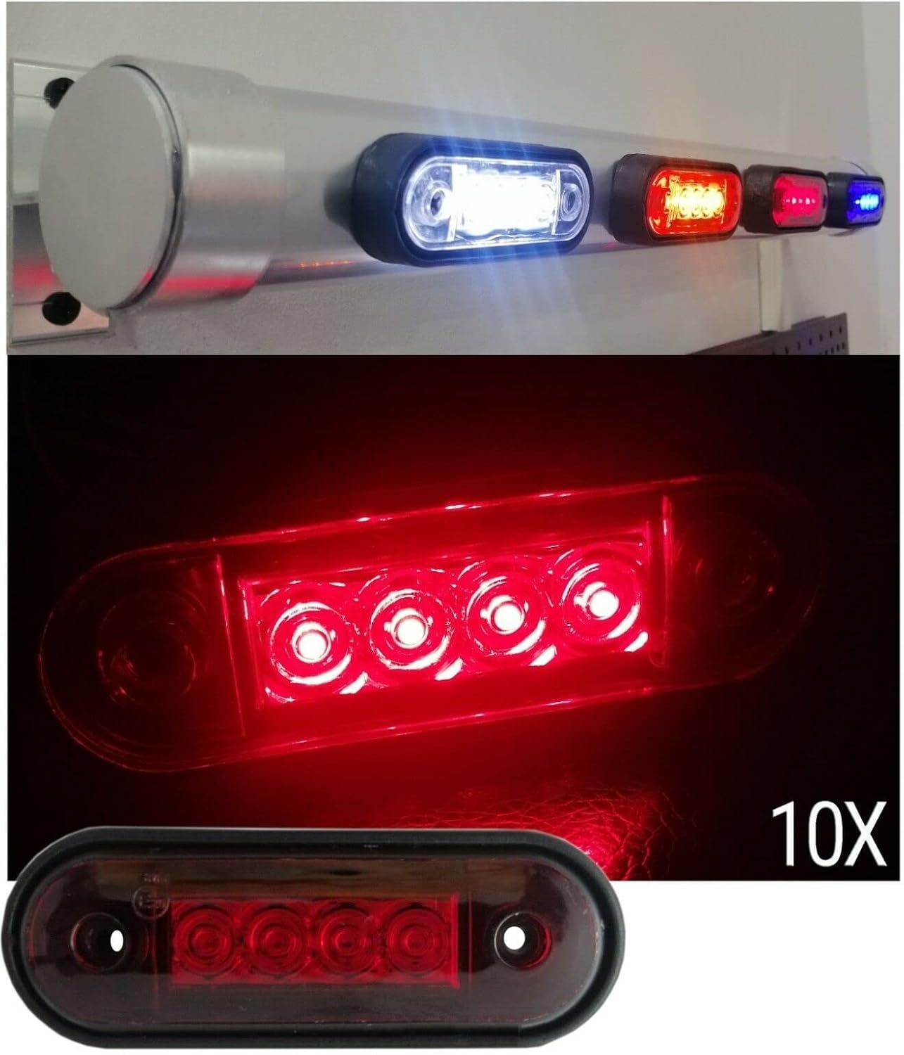 10pcs 4 Led Curved Red Side Marker Lights 12-24V Fit Bull Bars for ...