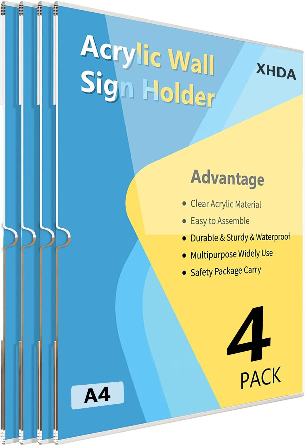 XHDA 4Pack A4 Acrylic Wall Sign Holder with 3M Tape, A4 Adhesive Wall ...
