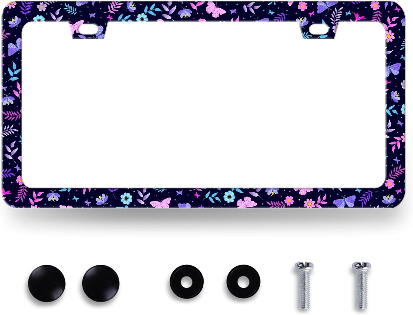 Amazon.com: Blue Purple Flowers License Plate Frame Floral License ...
