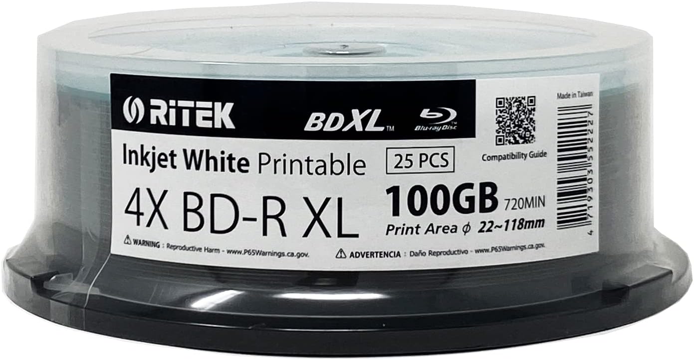 Amazon.com: 25 Pack Ritek BD-R XL BDXL 100GB Archival Grade Triple ...