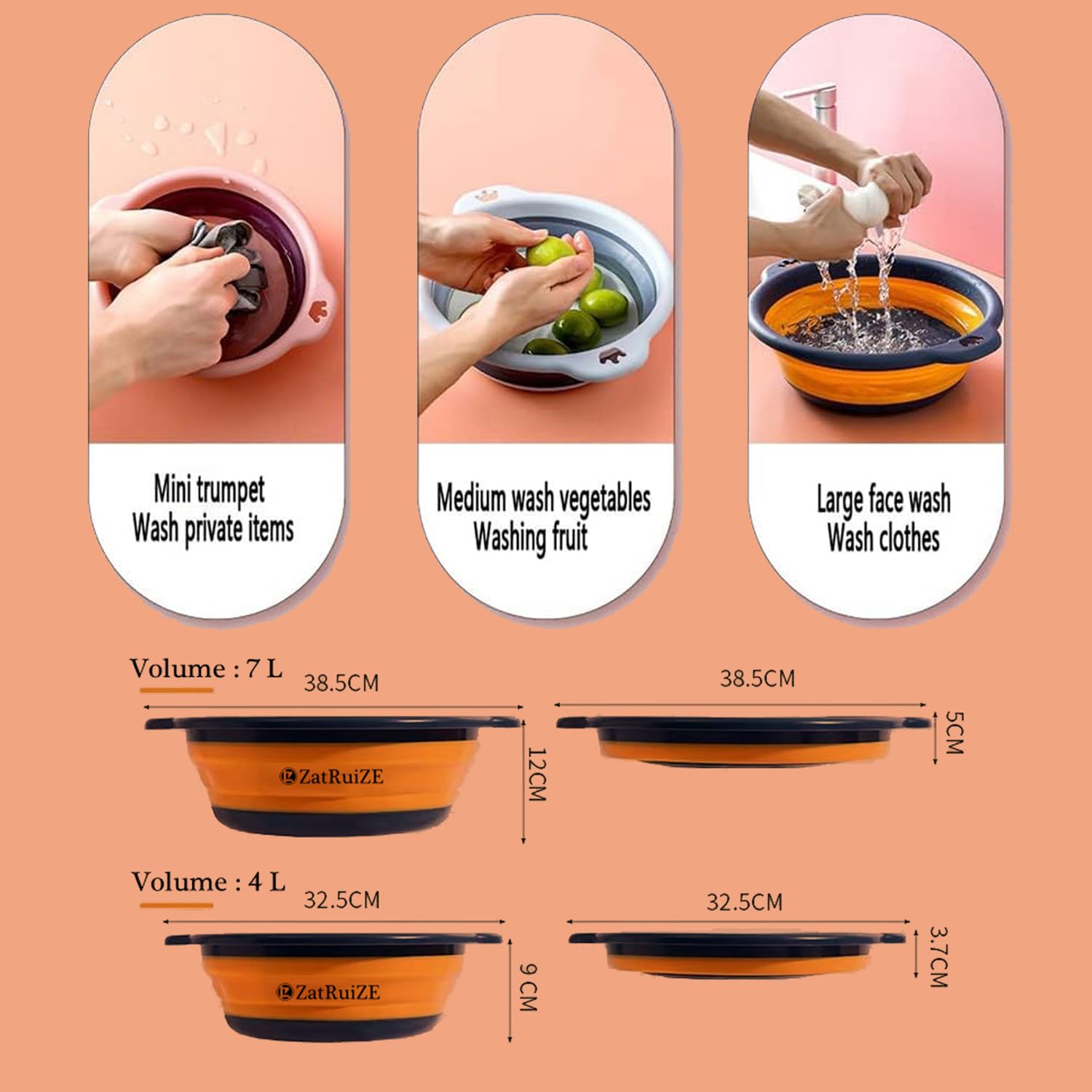 Round Folding Hand Wash Basin,Collapsible Washing Up Bowl Portable ...