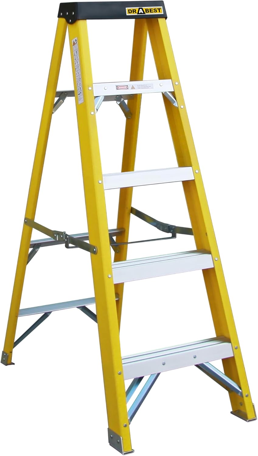 Fibreglass Step Ladder - 5 Tread Anti-Slip Folding Steps - Non ...