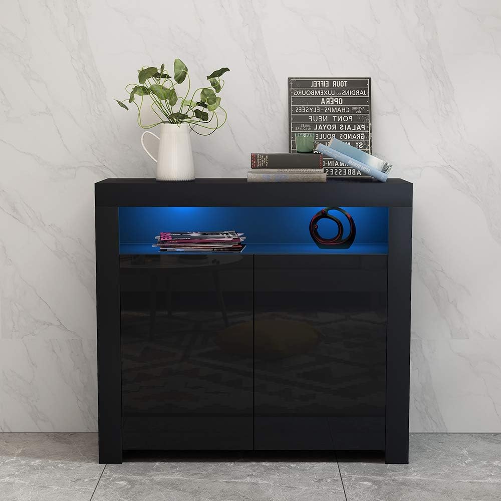 Vida Designs Nova 2 Door Modern LED Sideboard in Black, RGB Lights ...