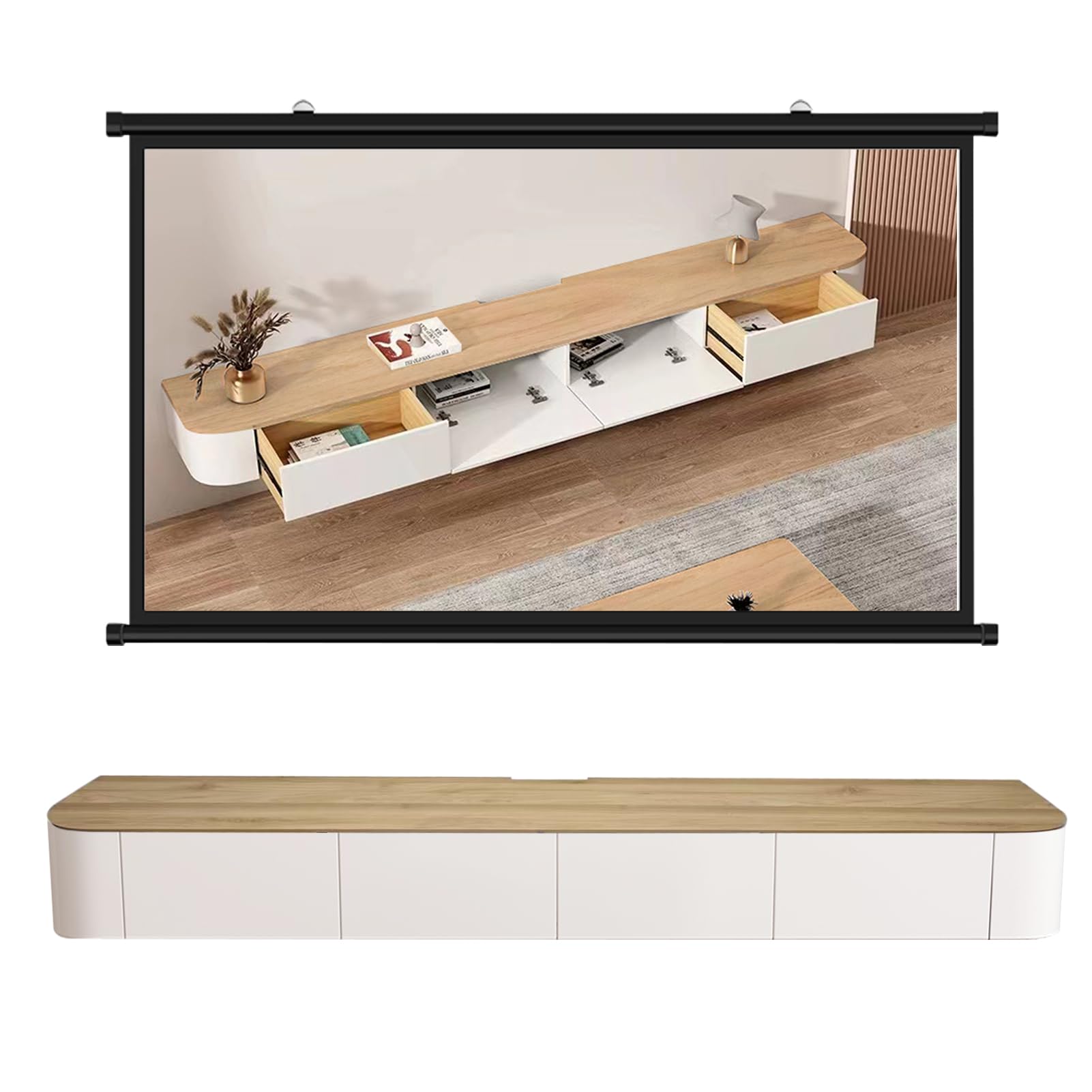 HYANXUE Floating TV Stand In Solid Wood, High Gloss Wall Mounted TV ...