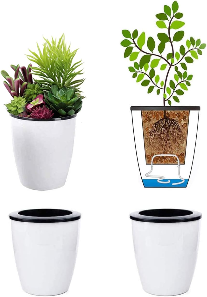 Amazon.com : OYSIR 3.5“ Self Watering Planter White Flower Pot, 3 Pcs ...