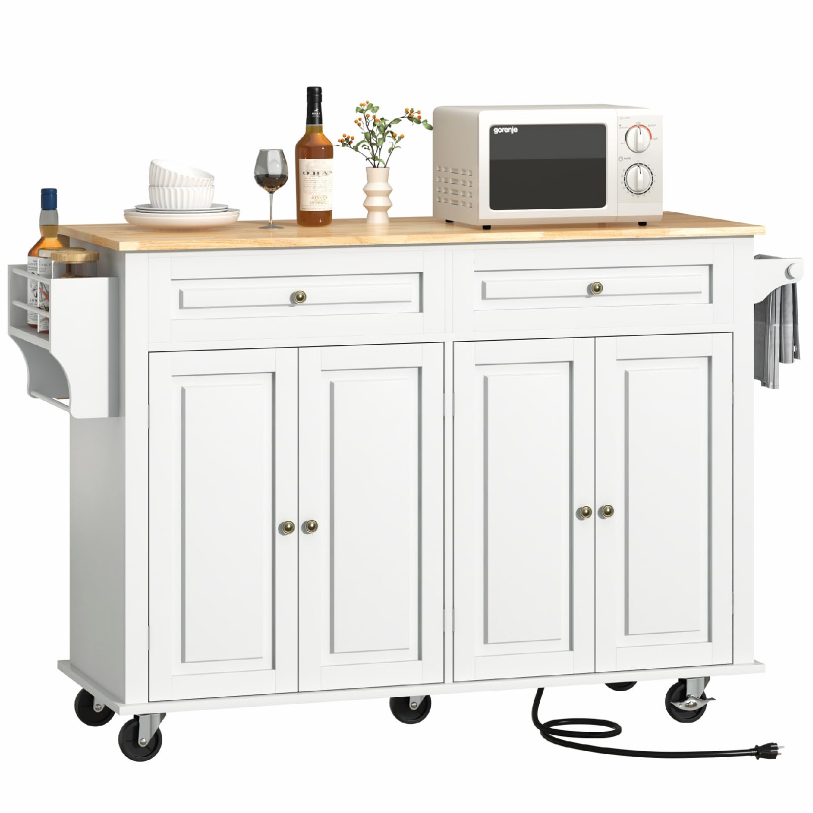 Amazon.com: Hlivelood 55" Movable Kitchen Island with Drop Leaf and ...