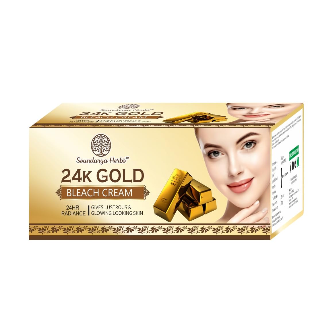 Soundarya Herbs 24K Gold Facial Bleach Cream for All Skin Types - 300gm ...