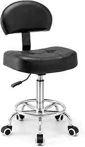 Rolling Stool with Back Support - Ergonomic Backrest No Back Pain ...