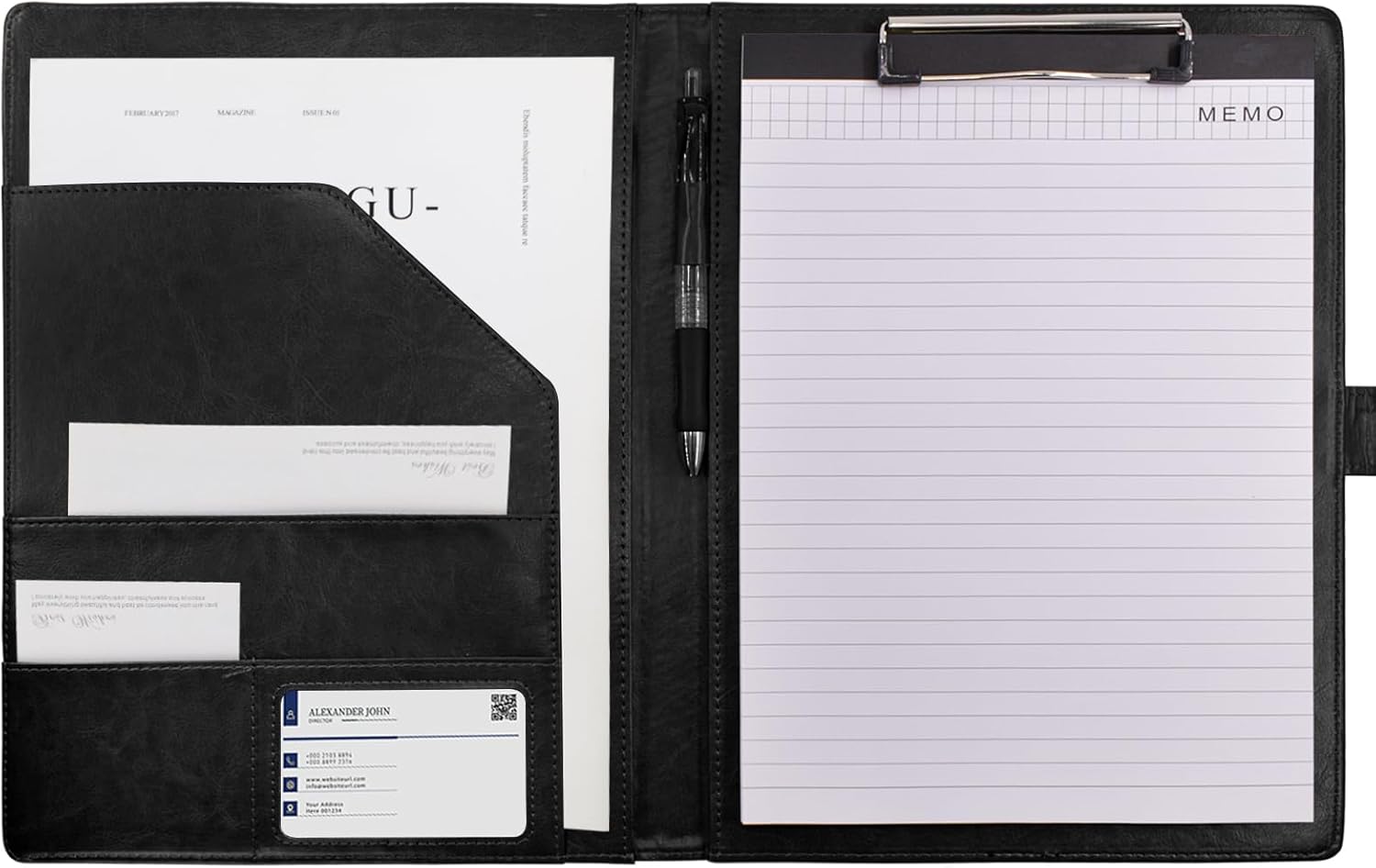 Amazon | VANRA バインダー a4 2つ折り クリップボード PU革 クリップ ファイル バインダーファイル 多機能 名刺入れ ペンホルダー ポケット付き ペンとメモ帳付き A4 ...