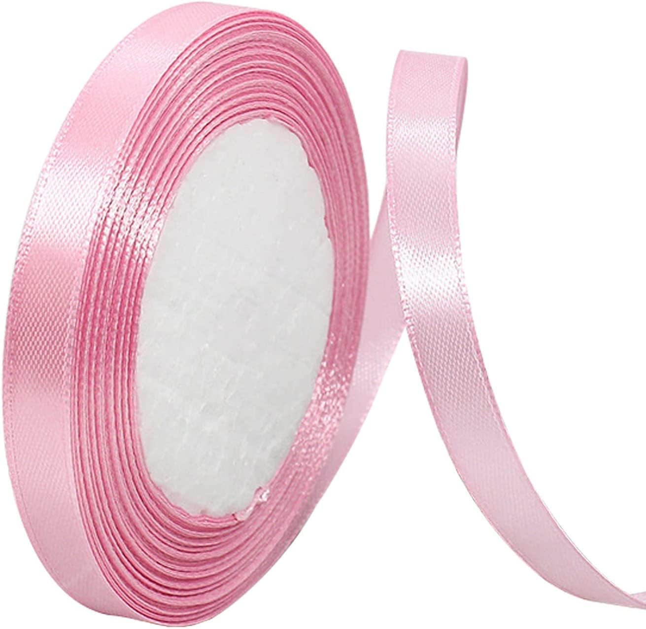 ZHIHUI Pink Satin Ribbon 10mm, 22 Meters Solid Colors Fabric Ribbon ...