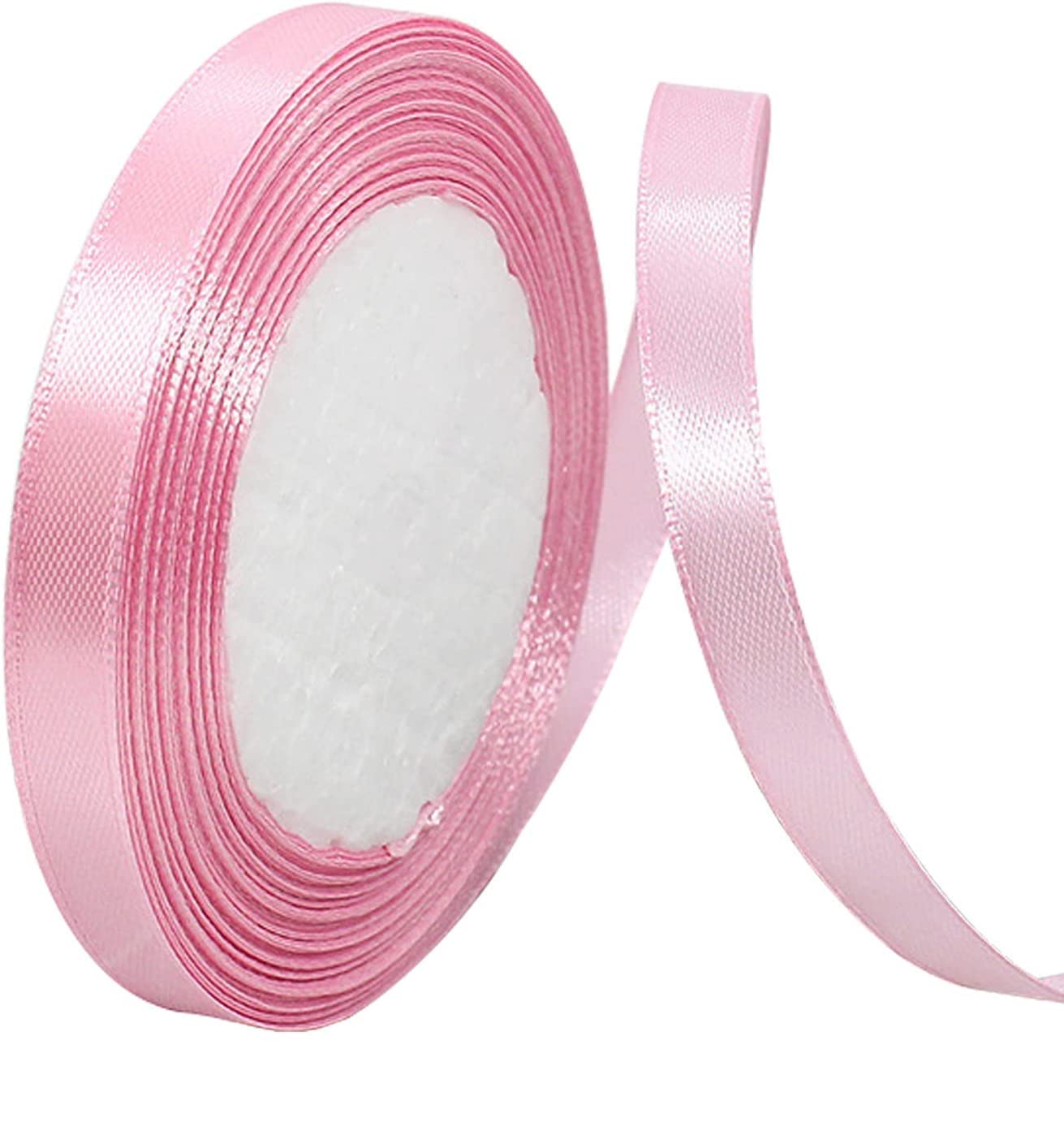 ZHIHUI Pink Satin Ribbon 10mm, 22 Meters Solid Colors Fabric Ribbon ...