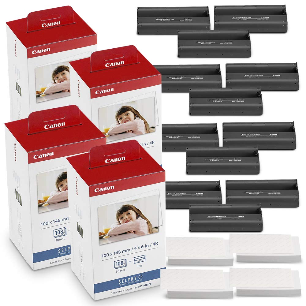 Canon KP-108IN Color Ink and Paper Set Includes Total of 432 Sheets and ...
