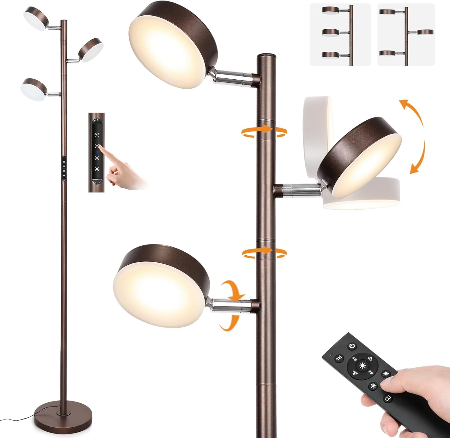 Dimmable LED Floor Lamp with Remote Modern Tall Standing Lamp with 3 ...
