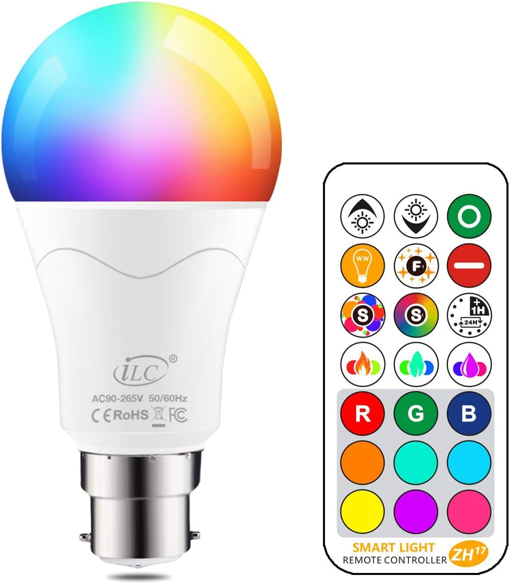 iLC 85W Equivalent Colour Changing Light Bulb 12W Bayonet B22 RGBW LED ...