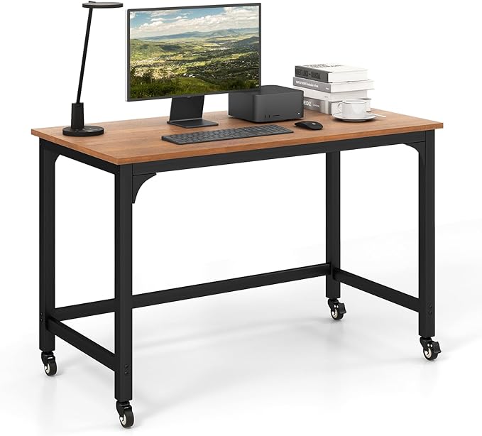 COSTWAY Rolling Computer Desk, 120 x 60 x 76cm Mobile Study Table ...