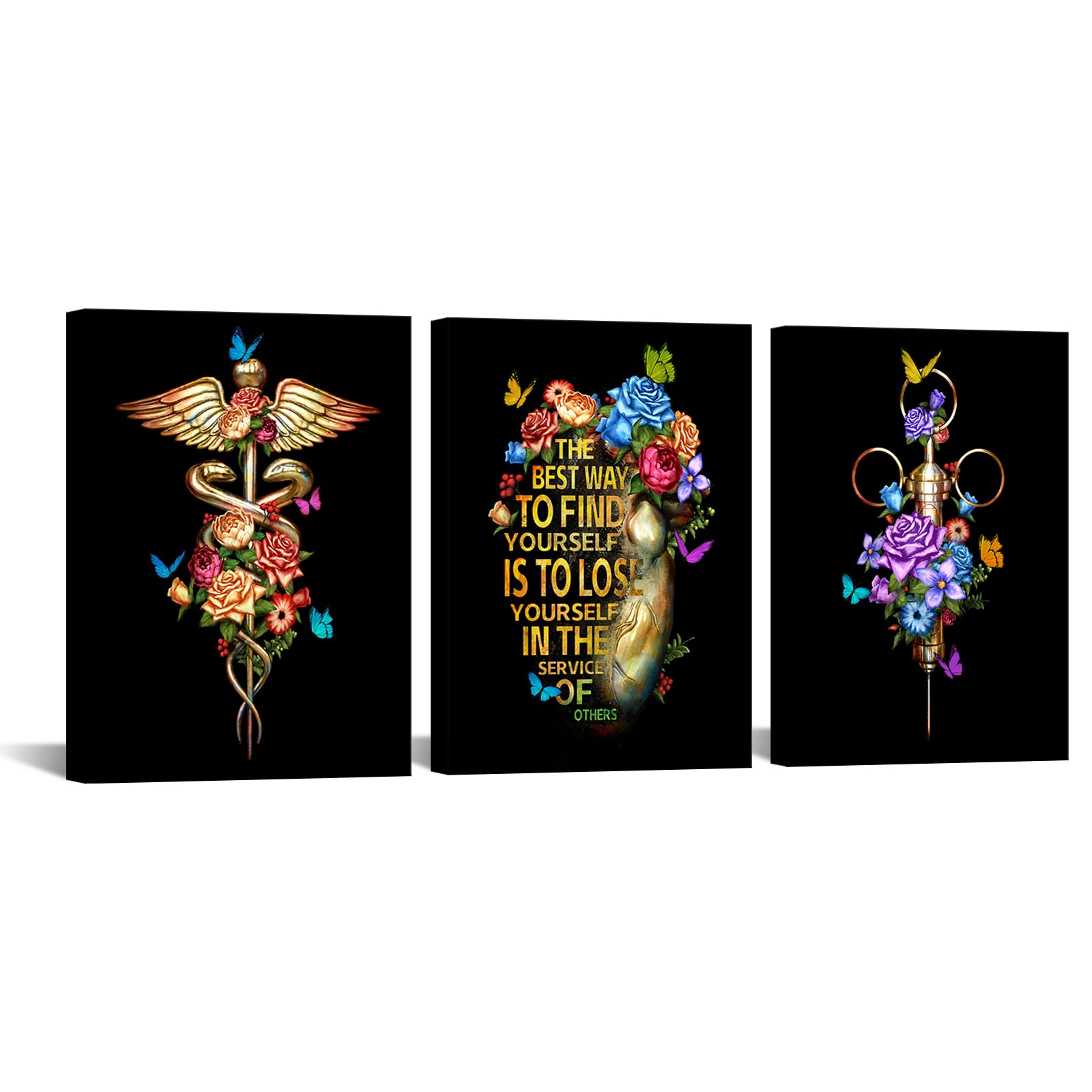 Amazon.com: iHAPPYWALL 3 Pieces Doctor Nurse Wall Art Flower Caduceus ...