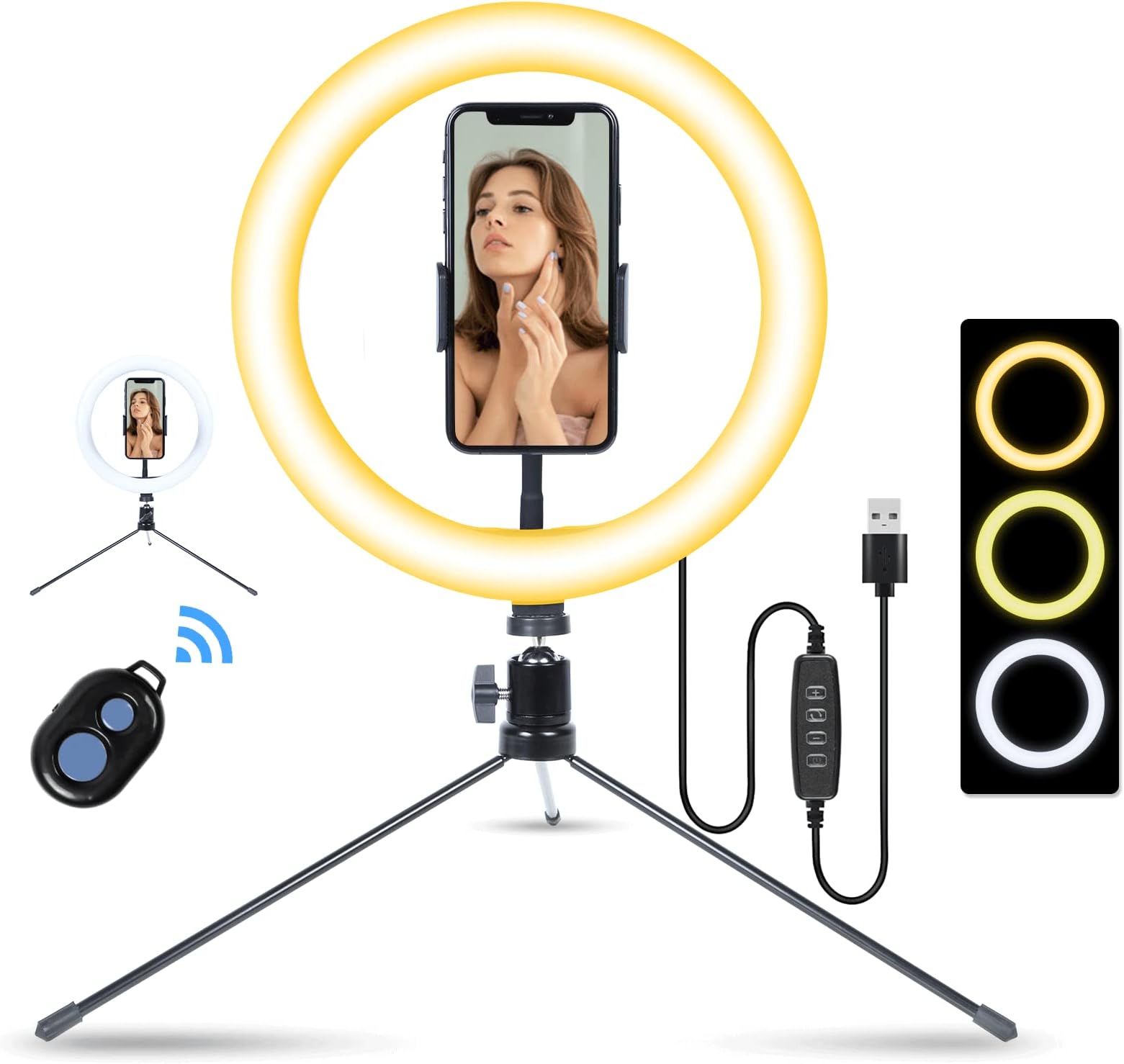 AGM 10” LED Ring Light with Tripod Stand & Phone Holder 3 Light Modes ...