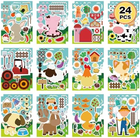 Amazon.com: Face Farm Animal Stickers, 1 Roll with 100 Stickers - Party ...