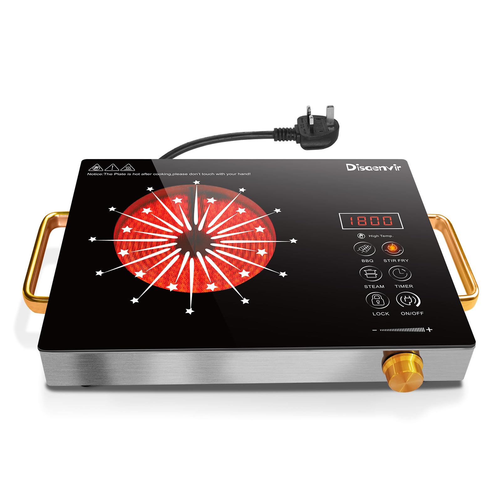 Disaenvir Portable Ceramic Hob Single Zone, 2000W Plug in Electric Hob ...