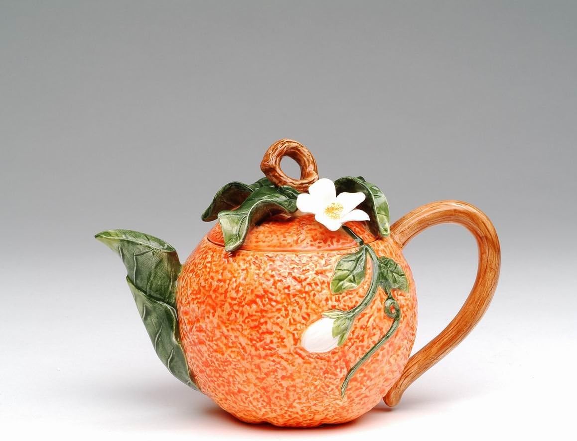 Amazon.com | Fine Ceramic Fruit Orange & White ORange Flower Teapot 12 ...