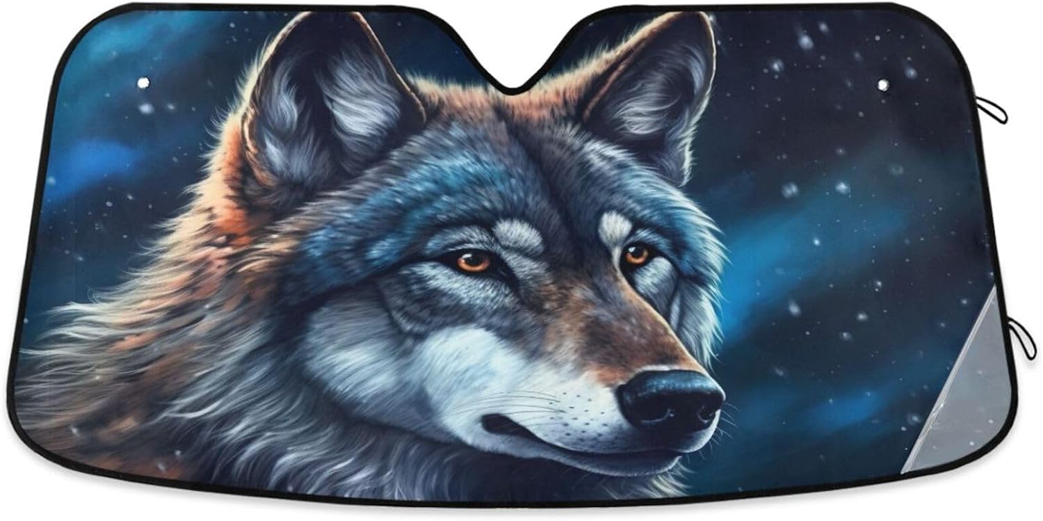 Amazon.com: Qilmy Foldable Car Windshield Sun Shade,Cool Wolf Animal ...