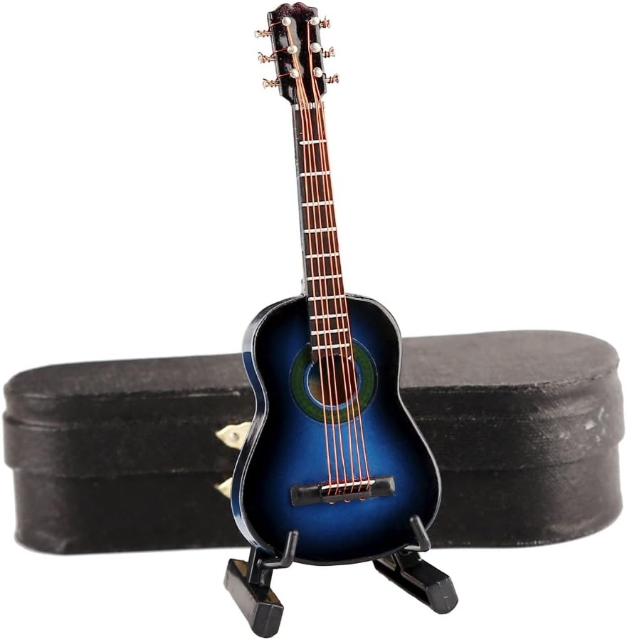 Amazon.com: Dselvgvu Wooden Miniature Guitar with Stand and Case Mini ...