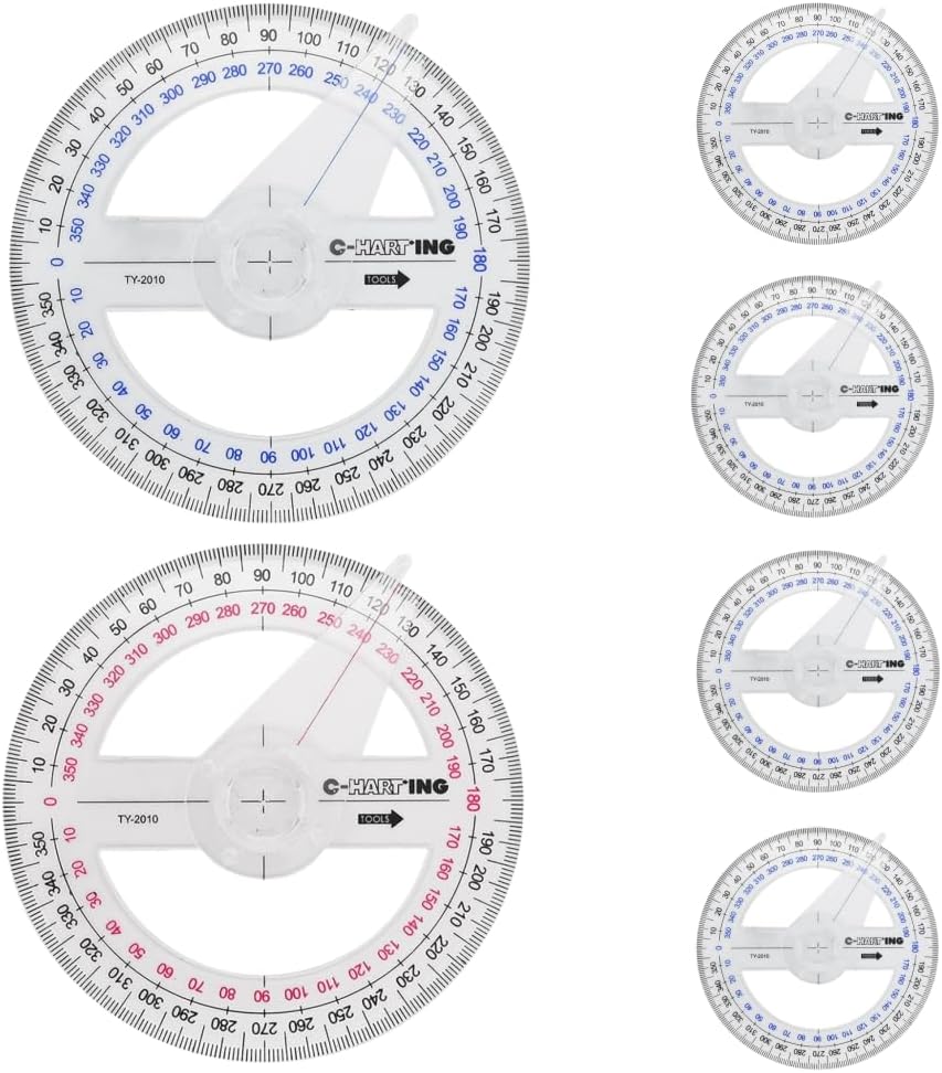 6PCS 360 Degree Protractor Plastic Circle Protractor Angle Measure ...
