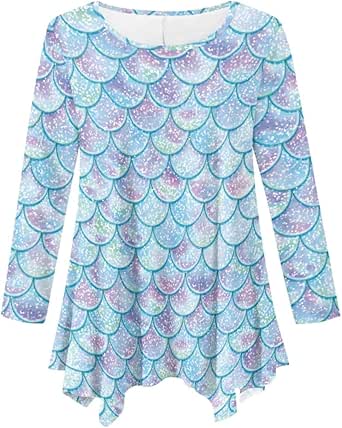 Amazon.com: KIDVOVOU Women Plus Size Mermaid Scales Print Long Sleeve ...