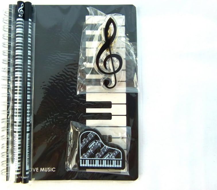 Music Themed Stationery Notebook Set - Black Piano Keys Spiral Bound ...