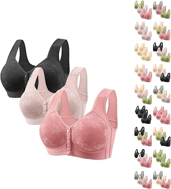 3 Pack Daisy Bras for Women Push Up No Underwire Front Closure Bra ...