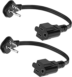 Flat Plug 1Ft Short Extension Cord, 90-Degree Plug Low Profile Power ...