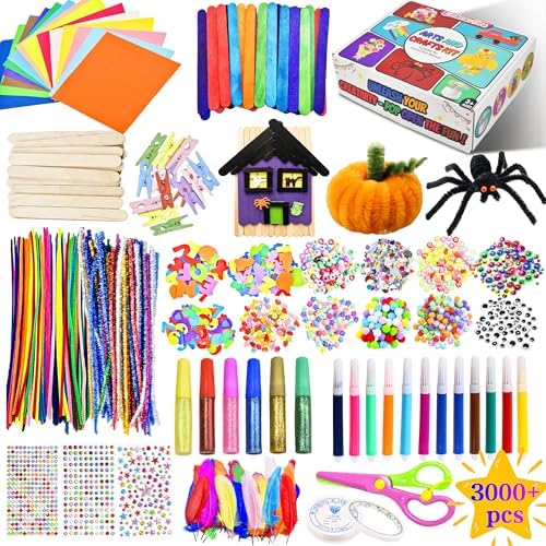3000+PCS Arts and Crafts for Kids Craft Gift Set with Pom Poms, Markers ...