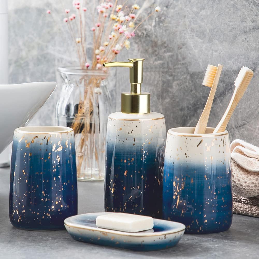 XUDREZ Bathroom Accessories Set: Complete Set of 4 Ceramic Bathroom ...