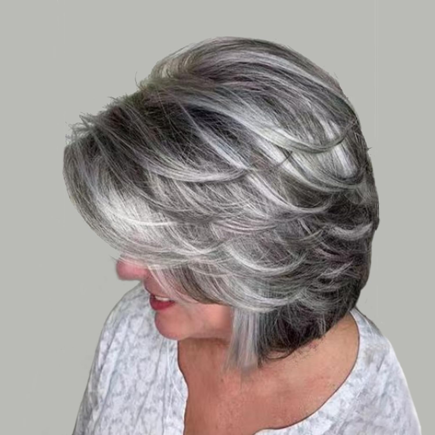 Amazon.com : LEOSA Black and Grey Wigs for Women Short Dark Gray ...