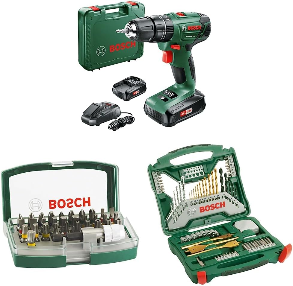 Bosch Home and Garden Cordless Combi Drill PSB 1800 LI-2 & Bosch 32pc ...