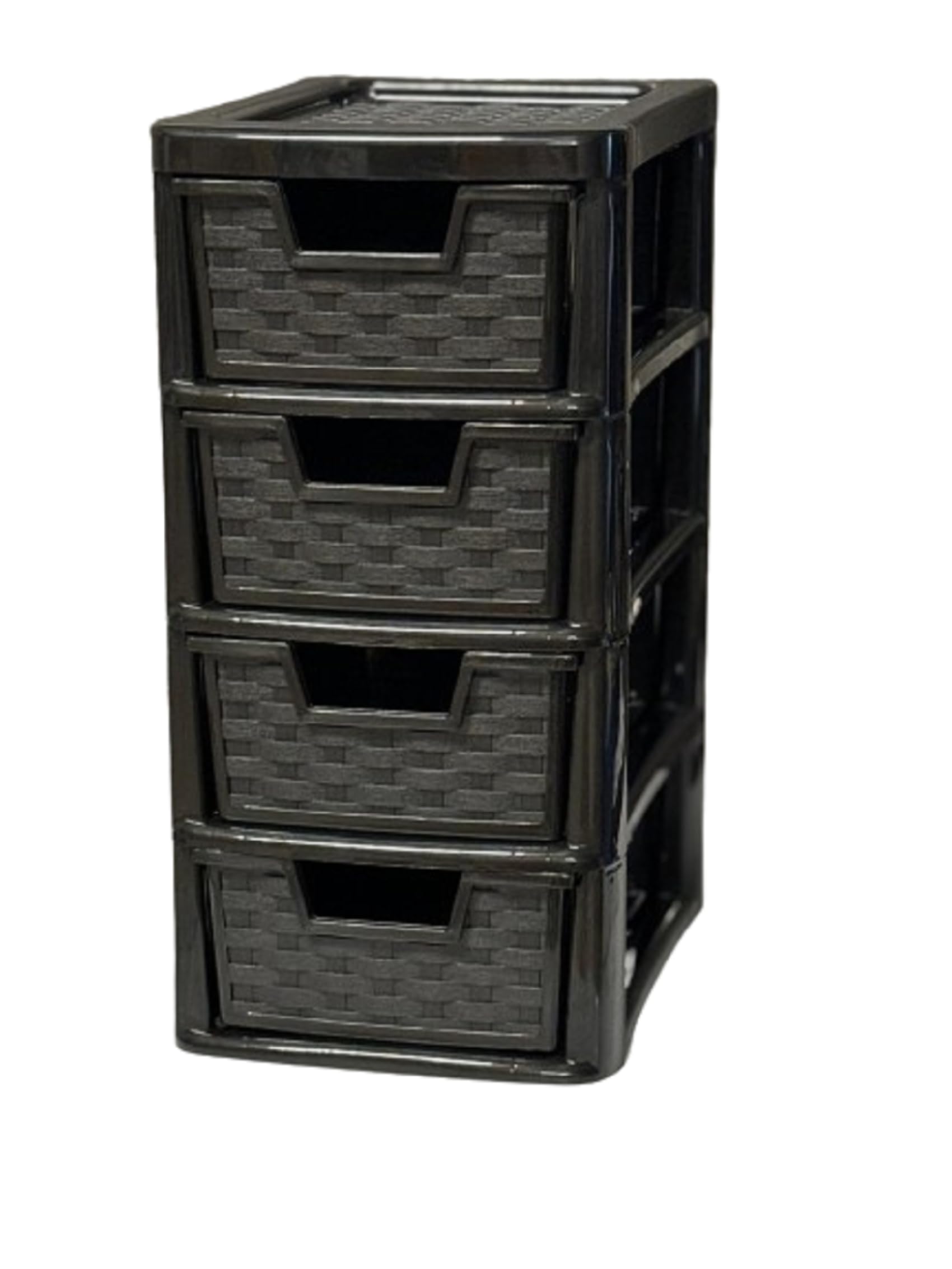 Storage Drawer Unit 4 Tier | S/Mini Rattan Black Plastic Chest Tower ...