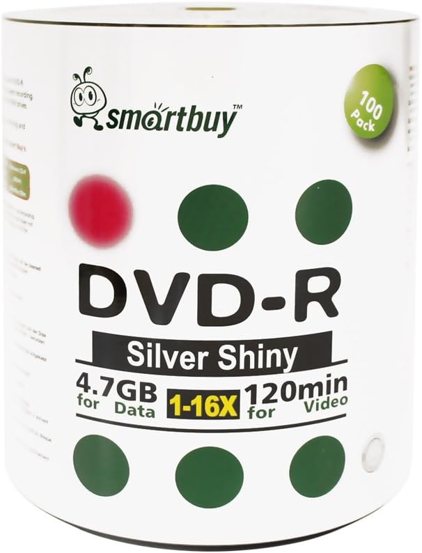 Amazon.com: Smart Buy 100 Pack Dvd-r 4.7gb 16x Shiny Silver Blank Data ...