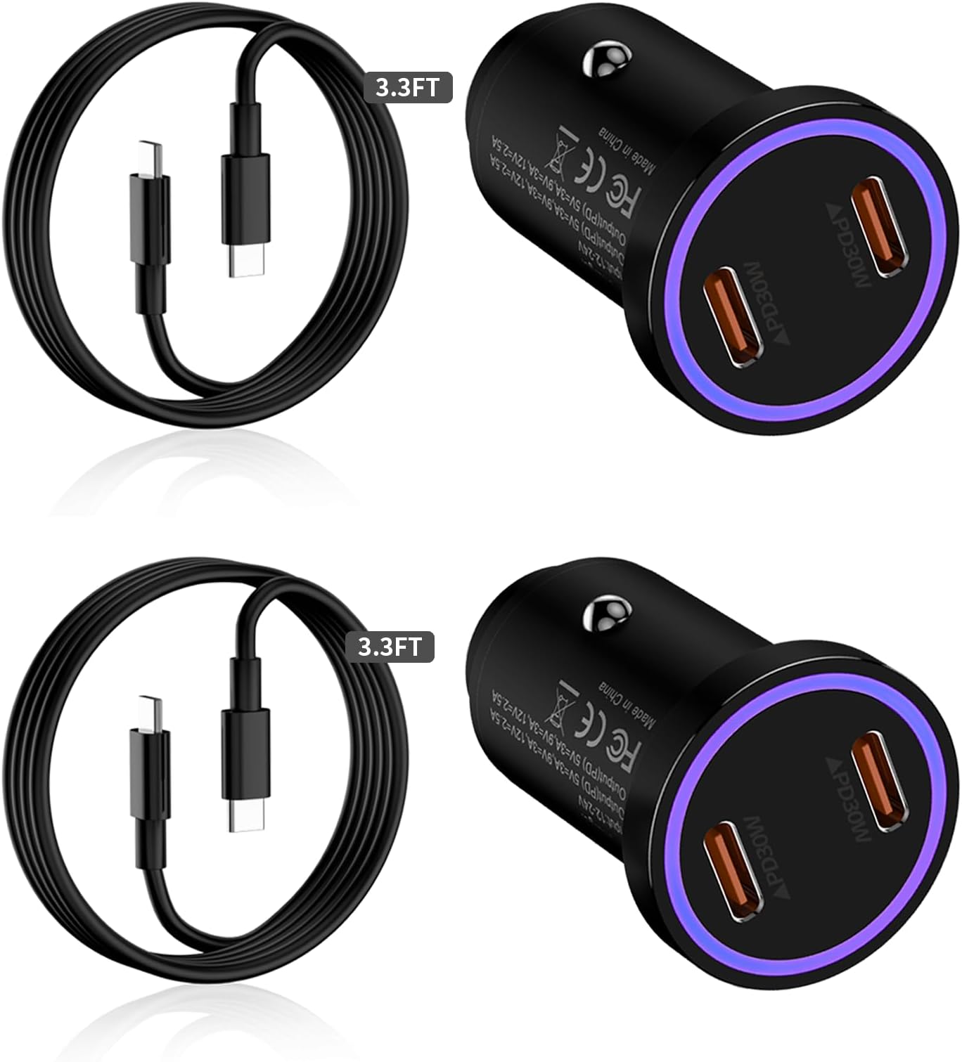 Amazon.com: 2Pack iPhone 16/15 Pro Max Car Charger,60W Dual Port USB C ...