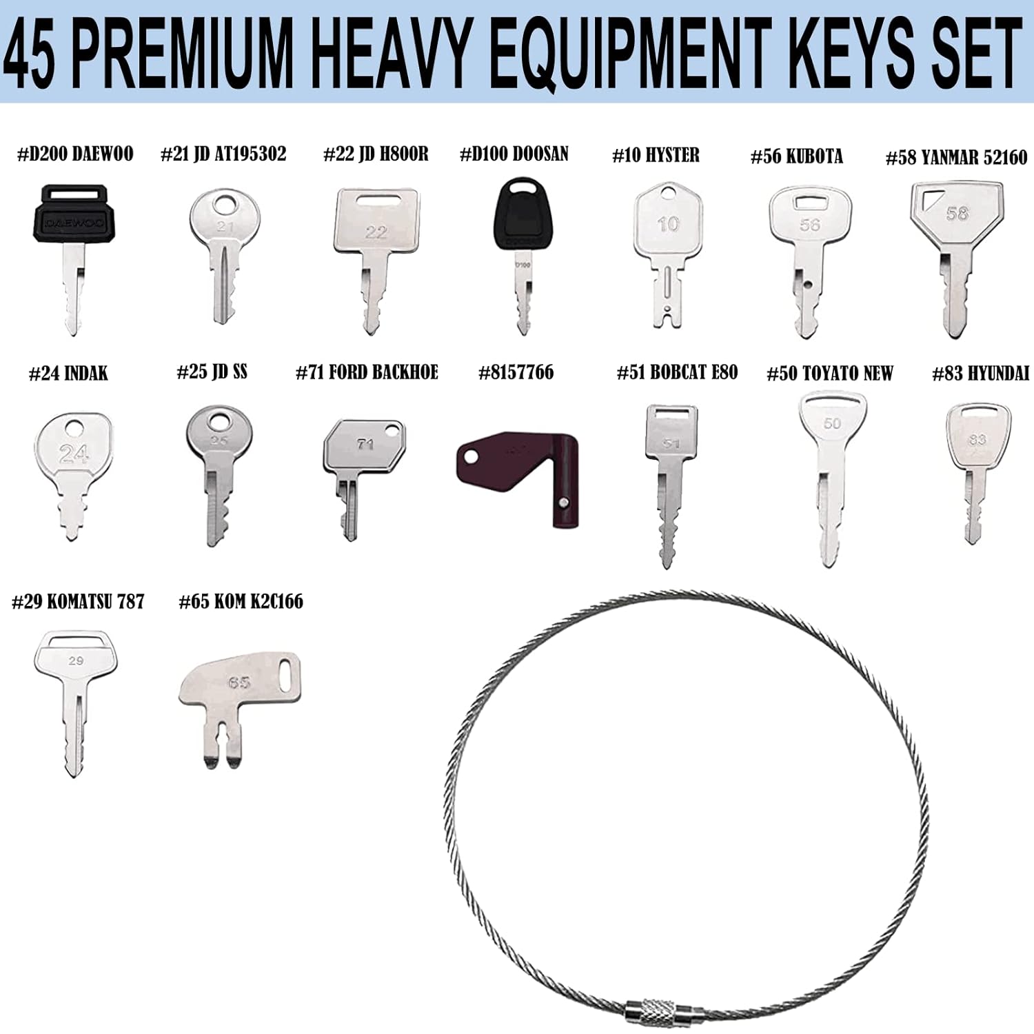 Buy WAH LIN PARTS 45 Heavy Equipment Keys Set Fits Bobcat CASE Genie ...