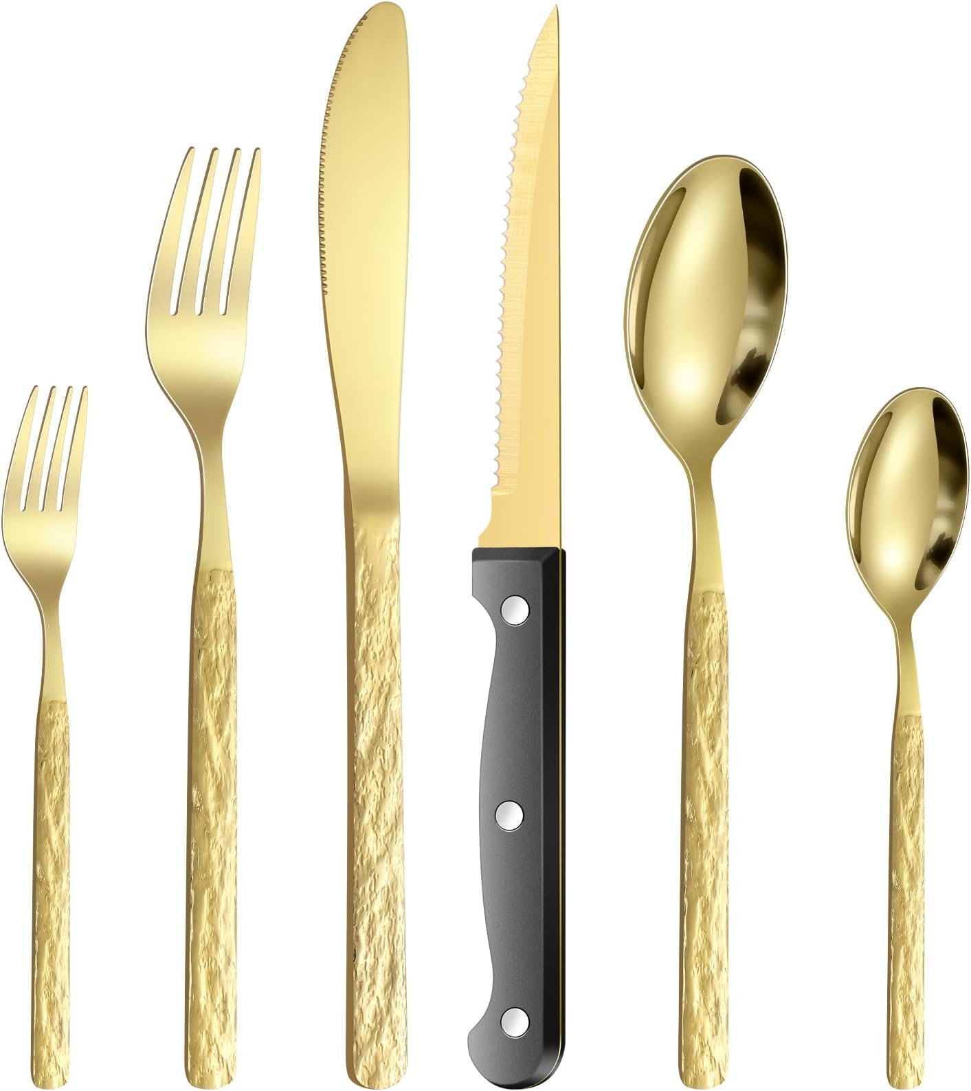 Amazon.com: 24-Piece Gold Silverware Set with Steak Knives,Durable ...