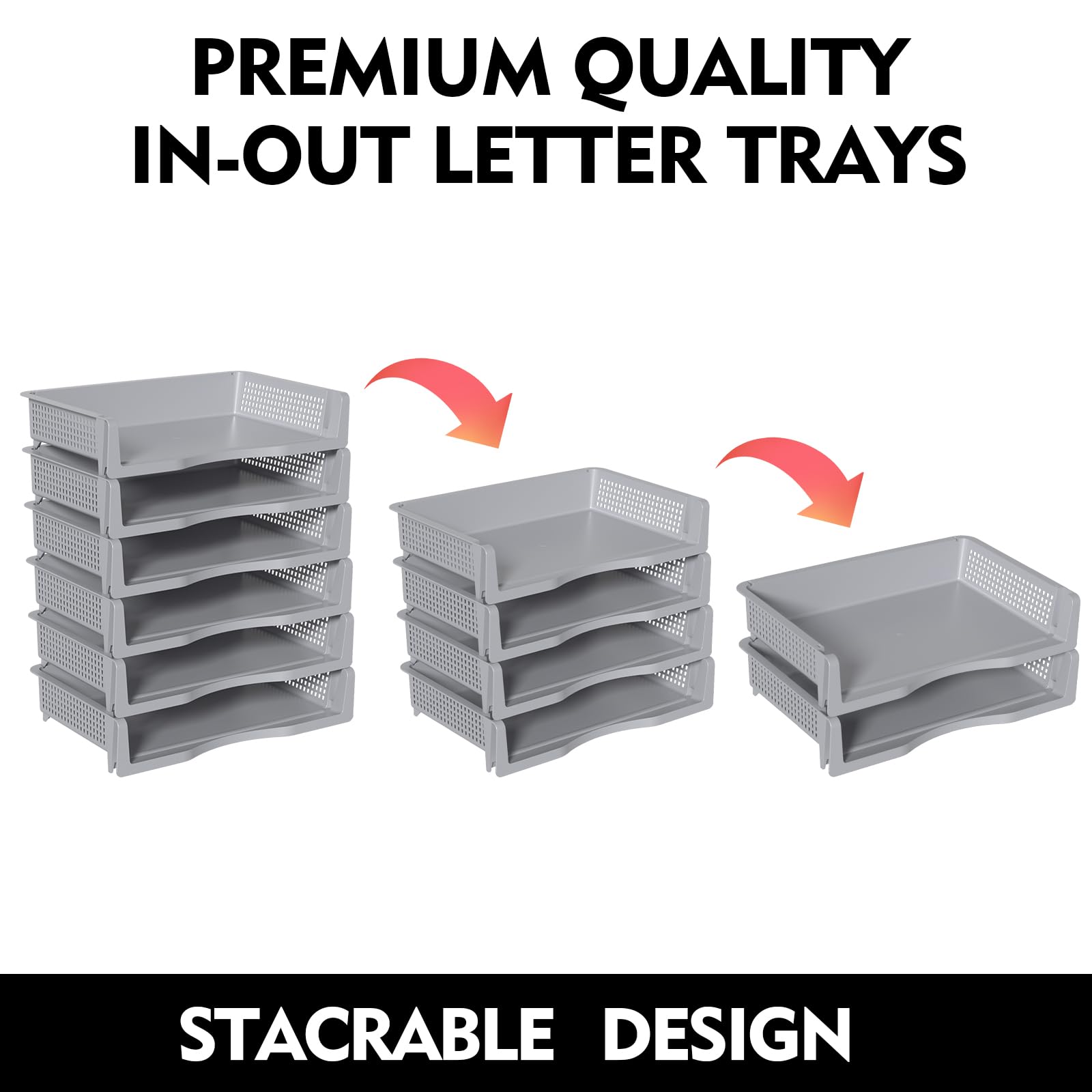 Gray Letter Tray Parlynie 6-Pack Plastic Stackable Paper Tray, A4 Paper ...