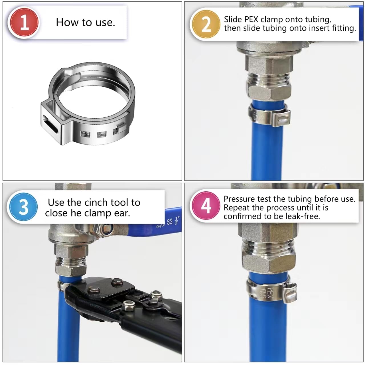 Snapklik.com : 100 PCS 1 Inch PEX Cinch Clamp Rings, 304 Stainless ...