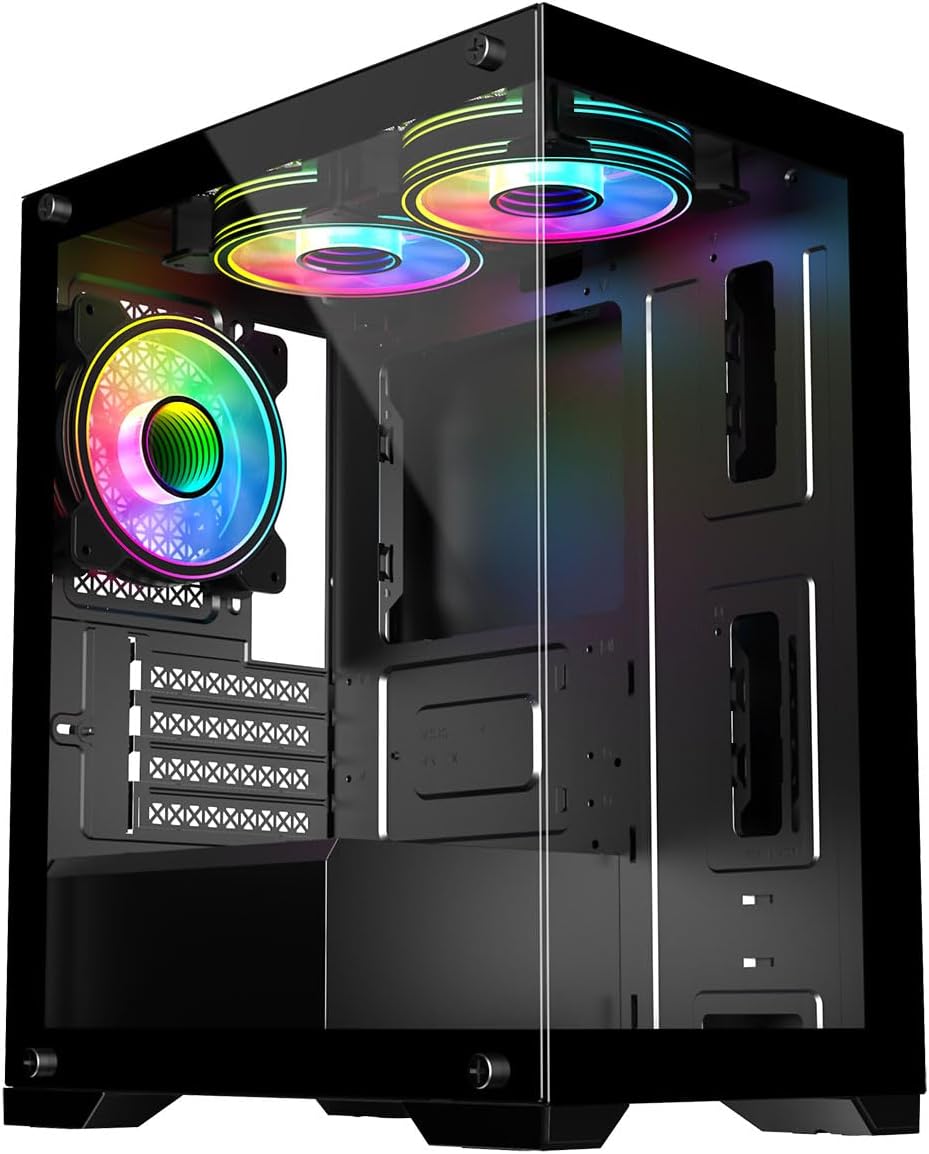 CiT Range Black Dual Tempered Glass Panelling Micro-ATX PC Gaming Case ...