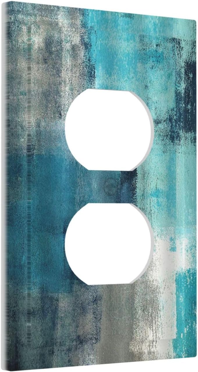Art Turquoise Blue and Grey Painting 1 Gang Outlet Plate Duplex ...
